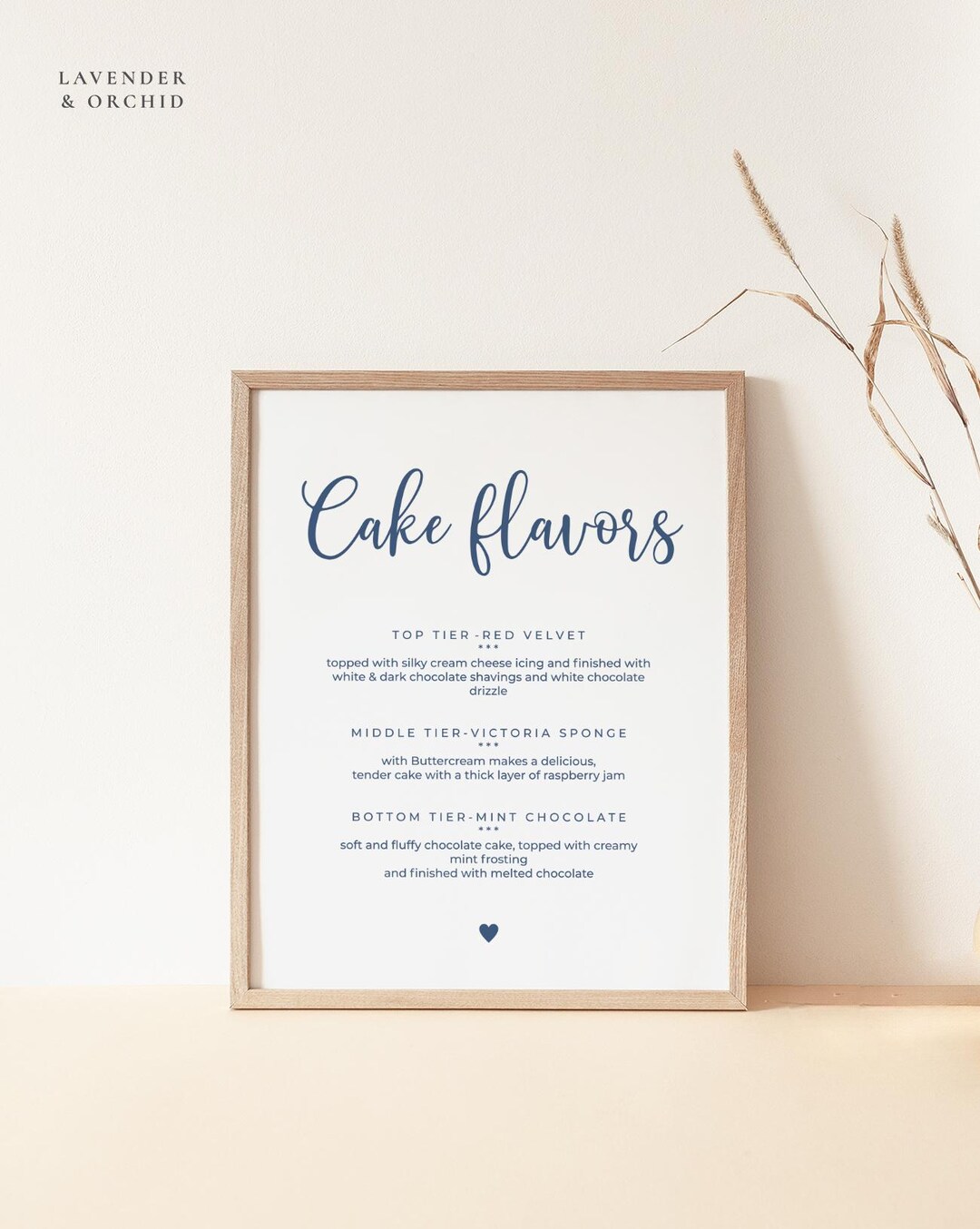 BELLE Navy Blue Editable Cake Menu Sign Template, Wedding Cake Flavors ...