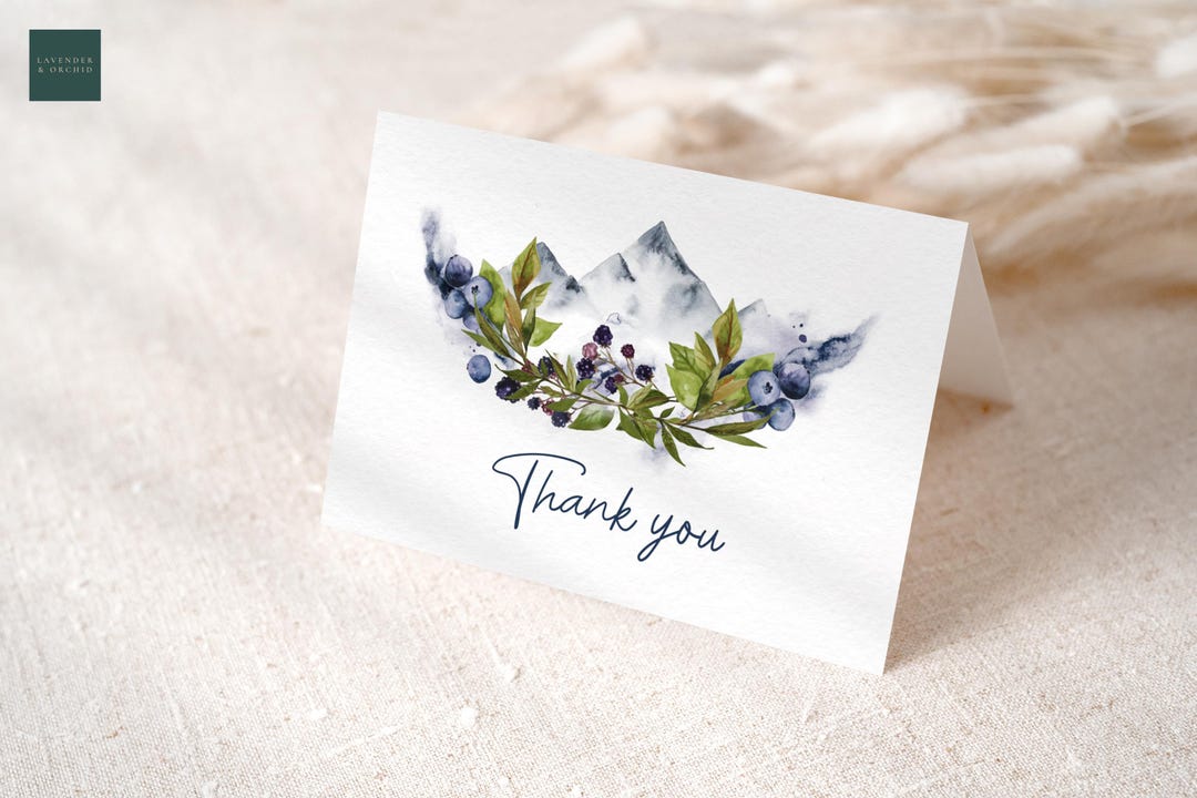 AYLA Mountain Thank You Card Template, Printable Folded Wedding Thank ...
