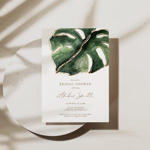 STERA Greenery Bridal Shower Invitation, Printable Monstera Leaf Invite ...