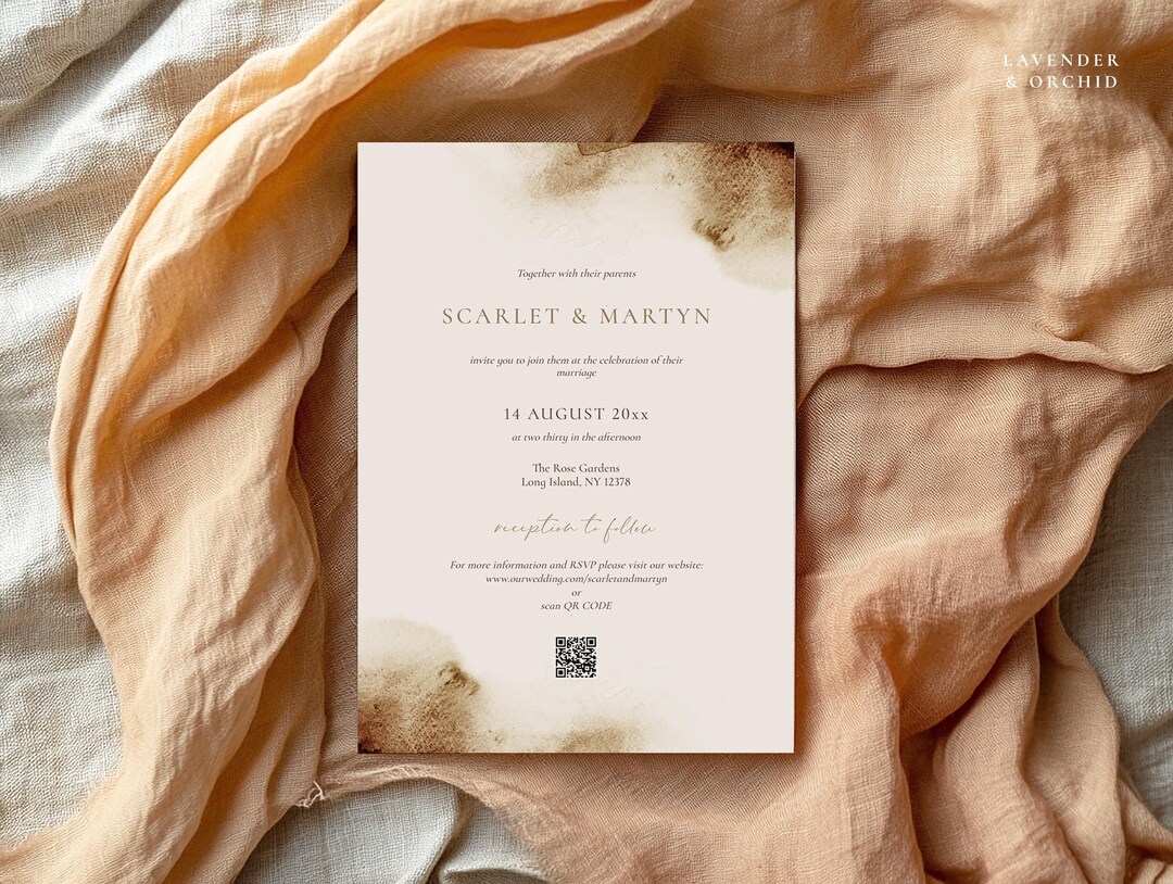 MOCHA Watercolor Wedding Invitation Template, Printable Beige Boho ...