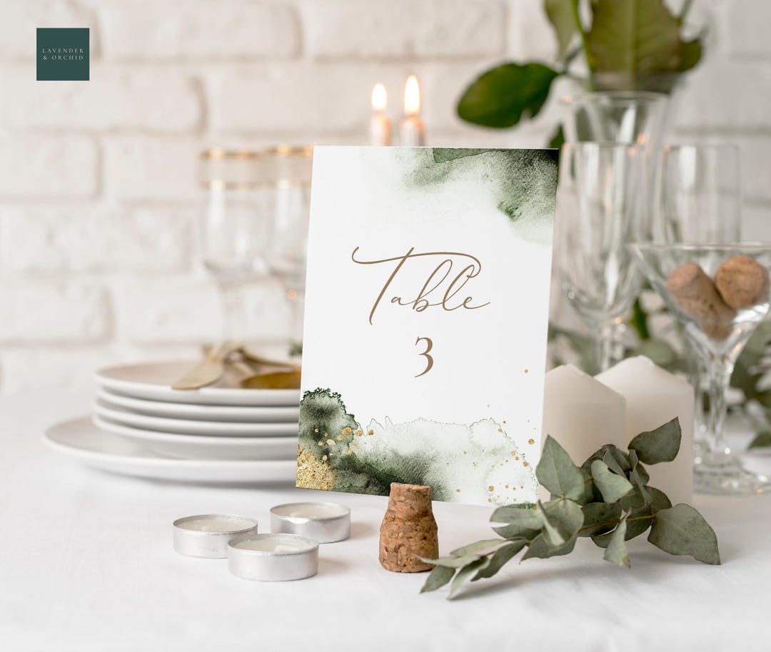 JAIDE Emerald Green & Gold Table Numbers, Printable Wedding Table ...