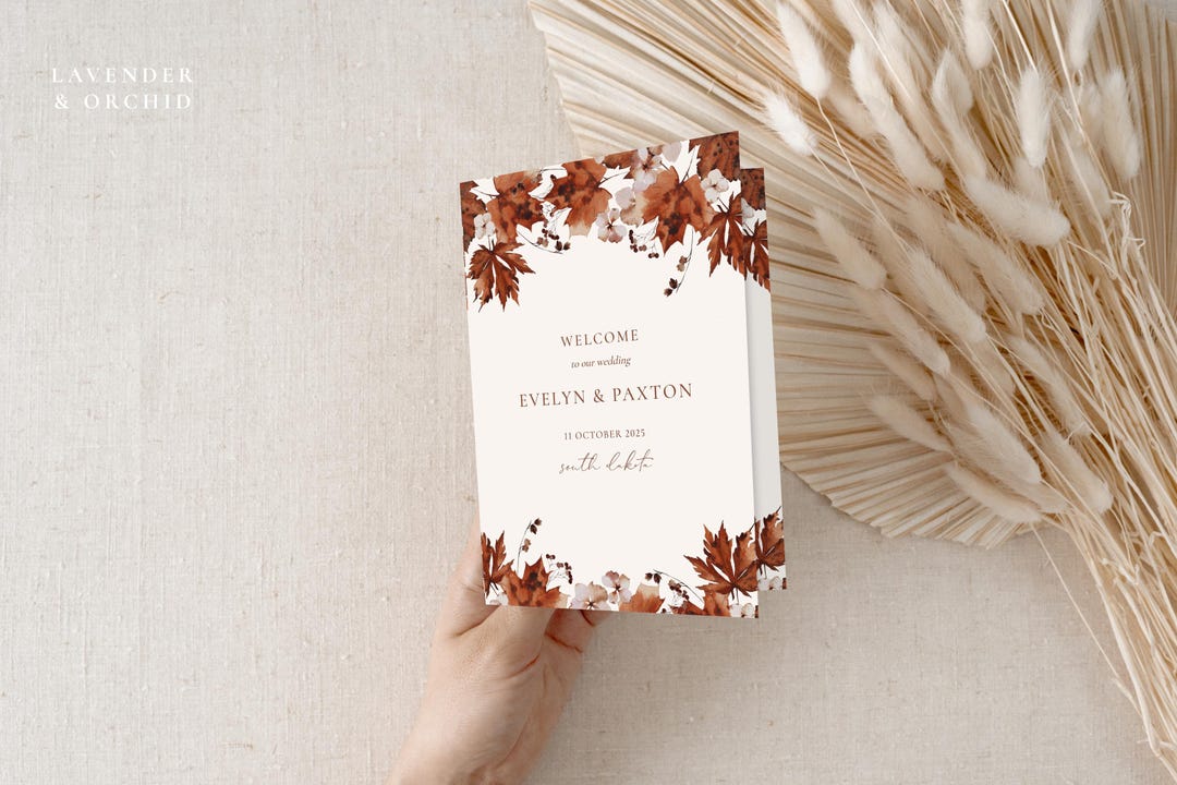 AMBER Fall Rustic Wedding Program Folded, Wedding Ceremony Program Template, Instant Download ...