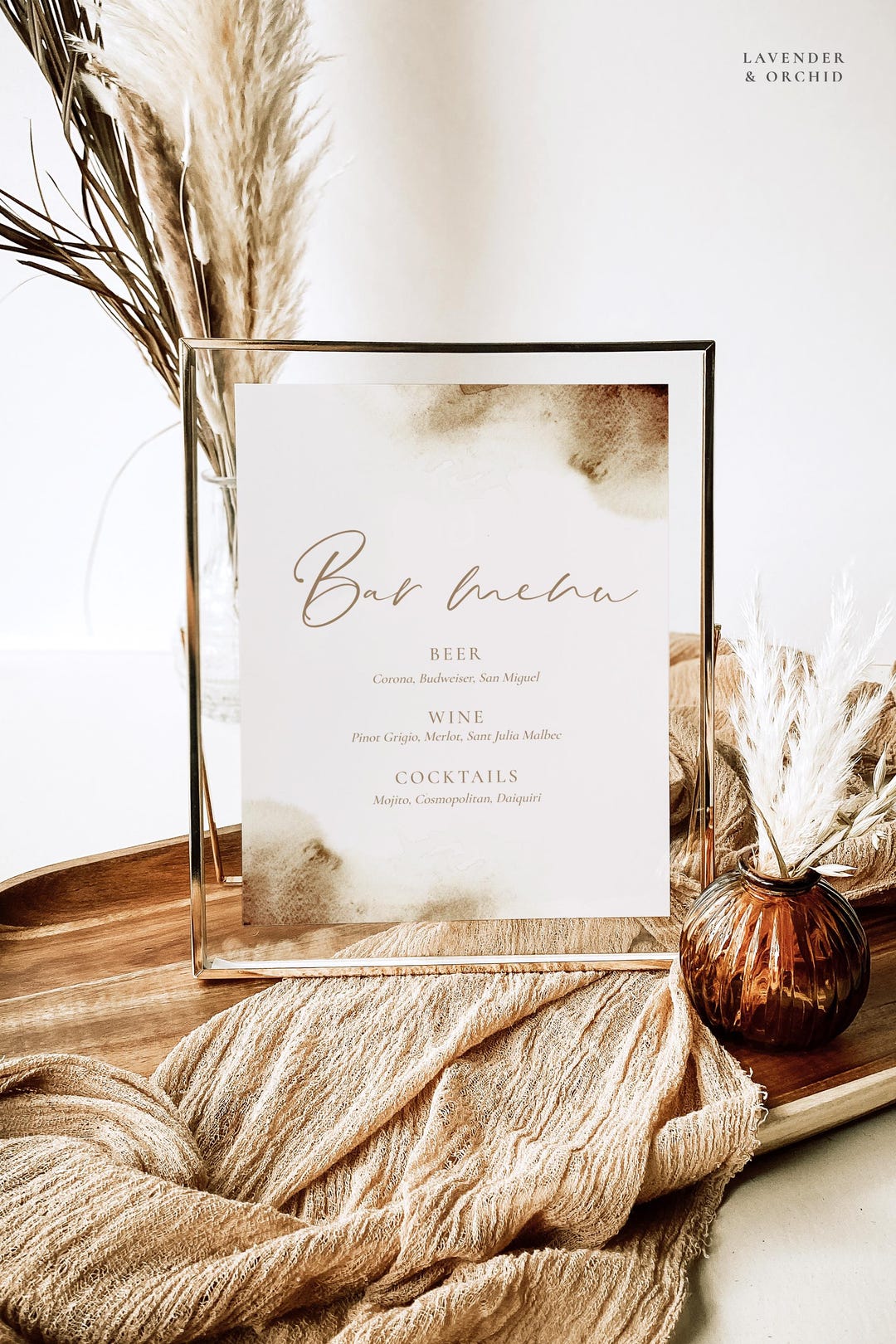 MOCHA Watercolor Splash Bar Menu Sign Template, Boho Elegant Wedding ...