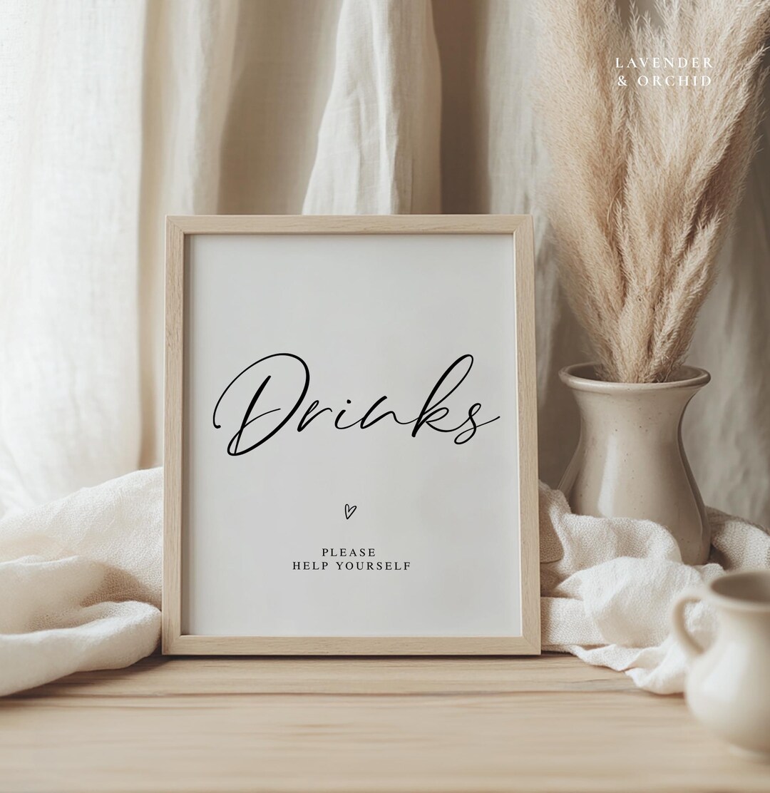 ZARA Minimalist Drinks Table Sign Template, Bridal Shower Drink Sign ...