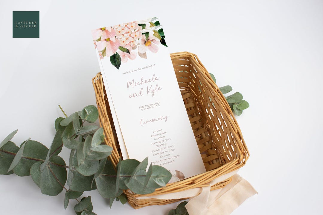 DIANE Printable Wedding Program, Floral Wedding Program Tall, Garden ...