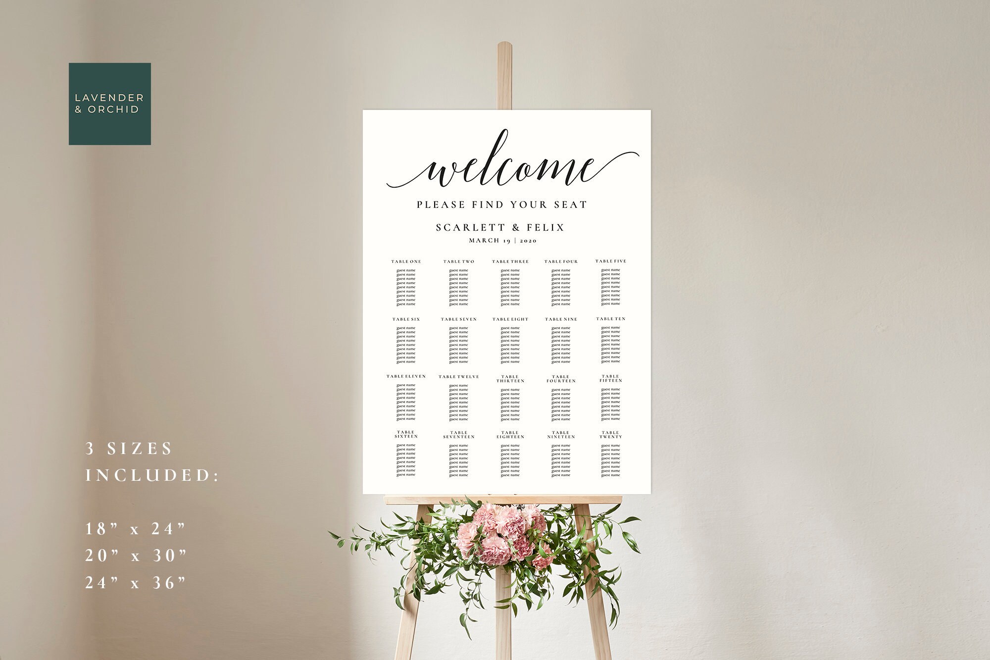 Weddings Printable seating plan template Modern elegant wedding seating ...