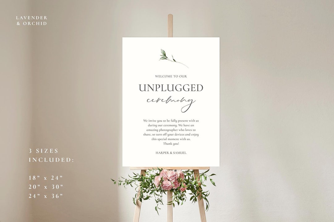 ASHLEY Elegant Unplugged Ceremony Sign Template, Modern Botanical ...