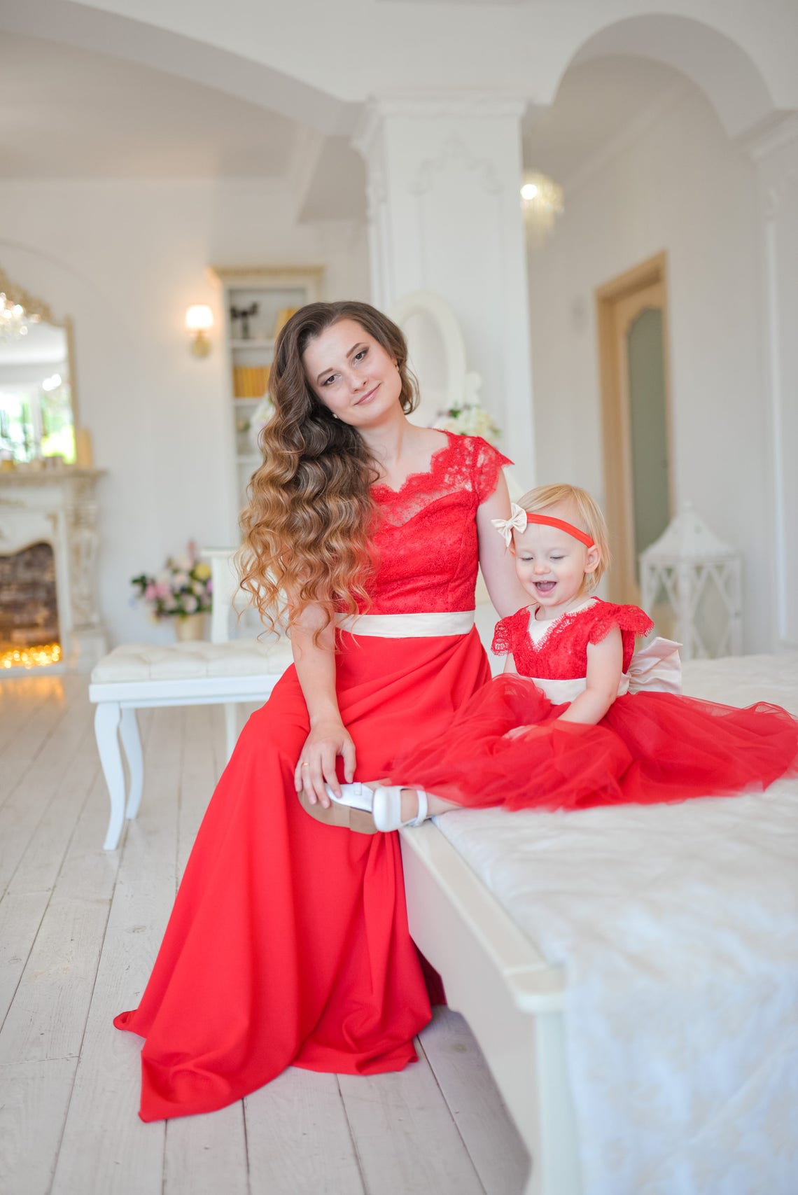 Red Mother Daughter Matching Dresses Red Lace Formal Dress - Etsy