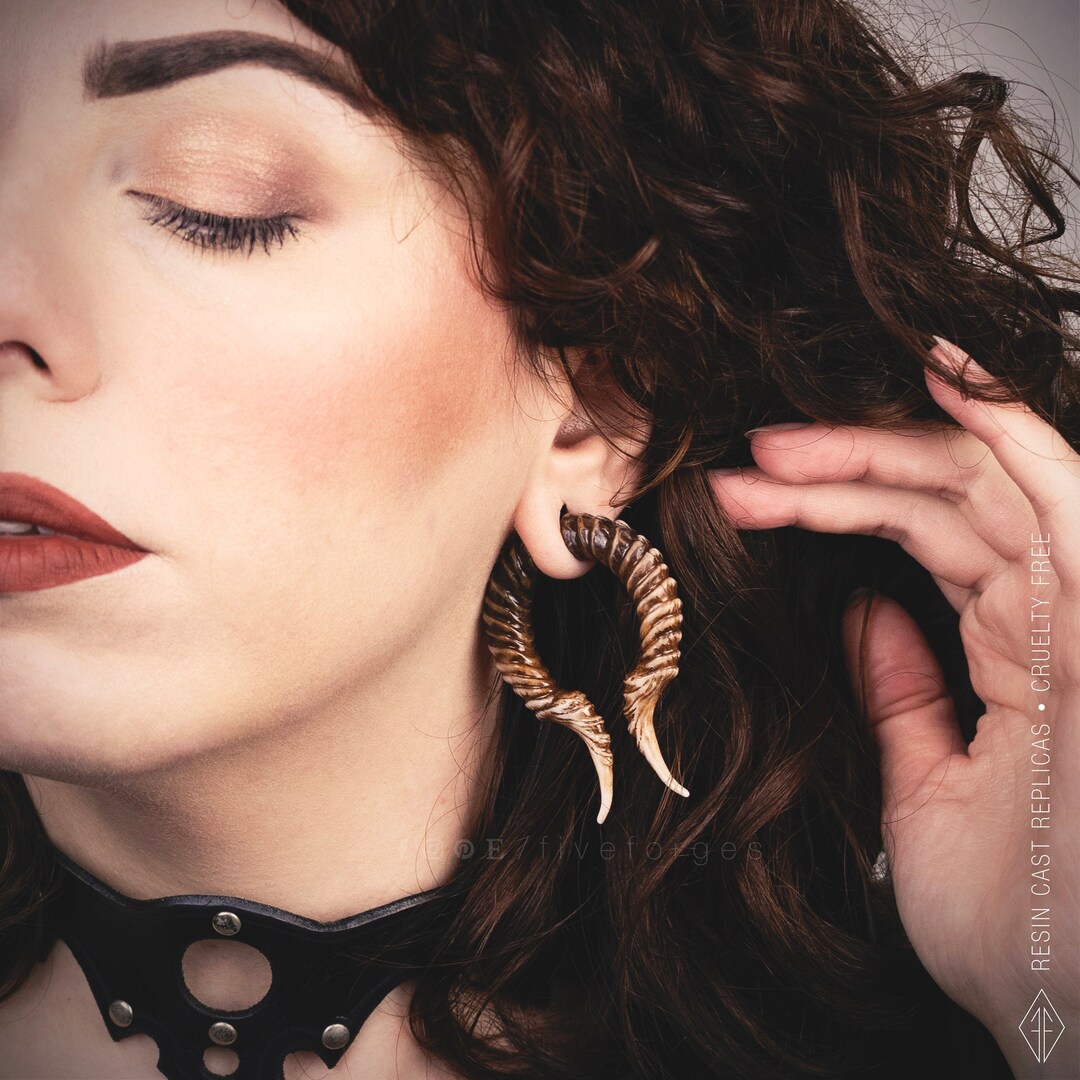 Dragon Horns Ear Weights Earrings, Hand Painted Resin Replica, Demon ...