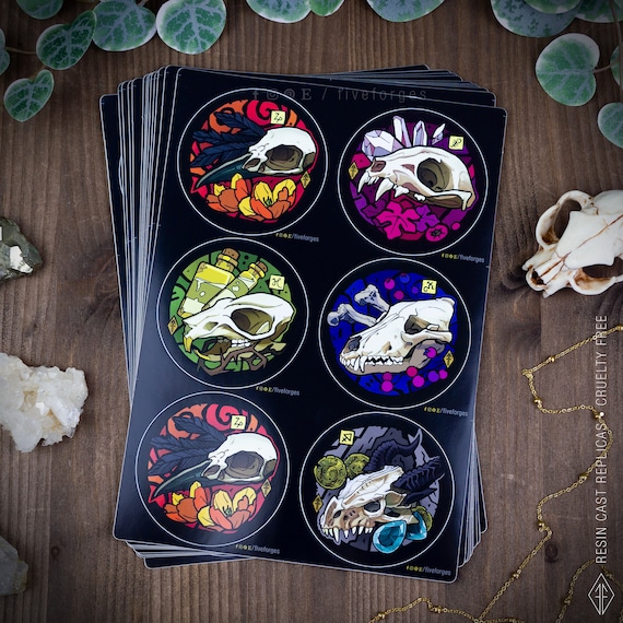 Set of 6 vinyl stickers with animal skulls Raven Rat Bat | Etsy