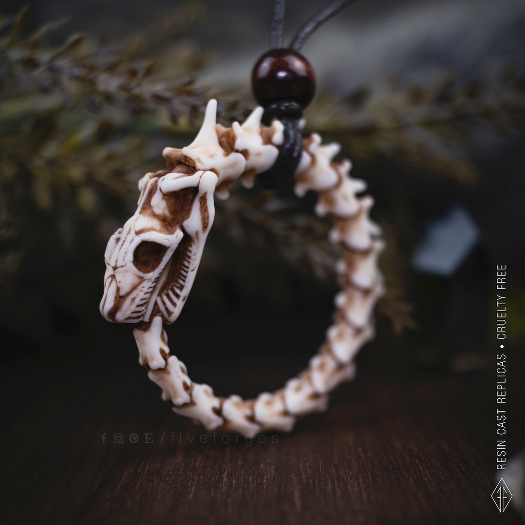 Snake Skeleton Ouroboros Necklace, Resin Replica Hand Painted, Gothic ...
