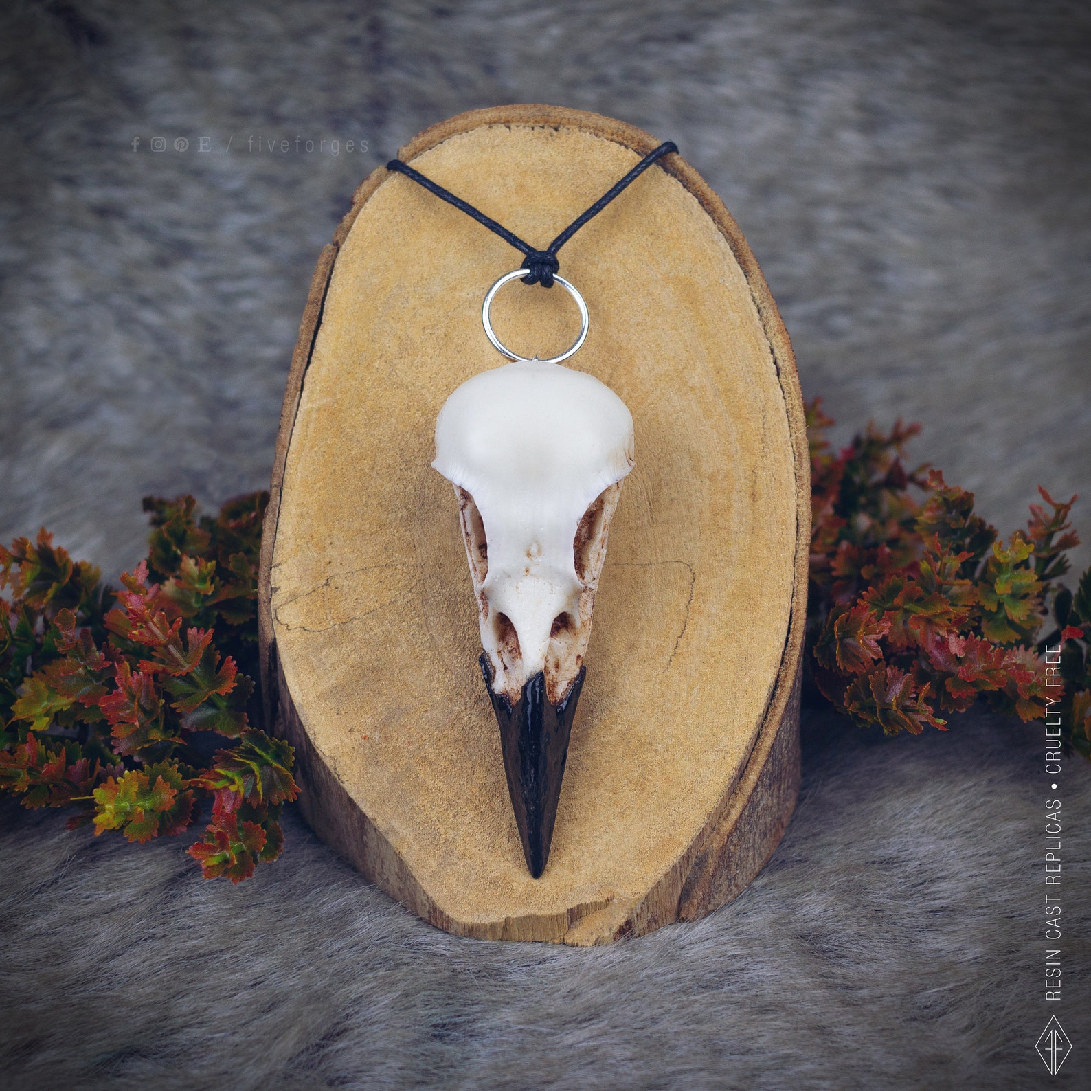 Crow Skull Necklace, Resin Replica Hand Painted, Shaman Tribal Gothic ...