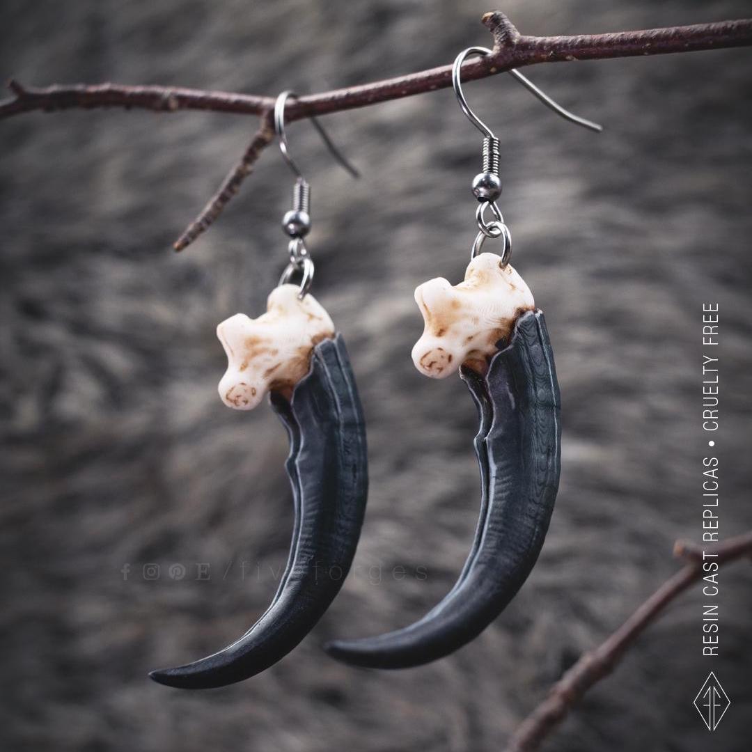 Crow Claws Earrings, Resin Replica Hand-painted, Witch Gothic Shaman ...