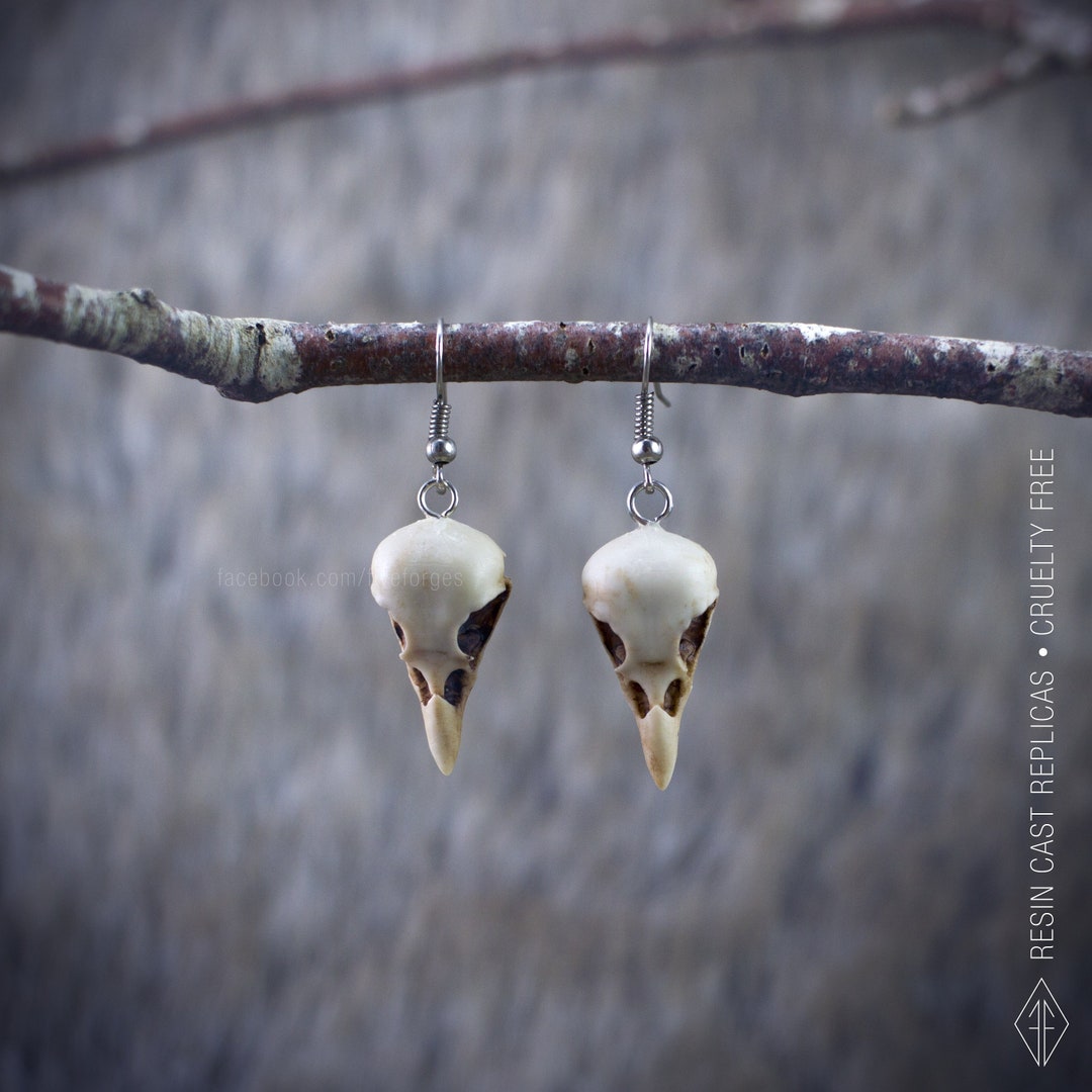 Crow Skull Pendant Earrings, Resin Replica Hand Painted, Gothic Witch ...