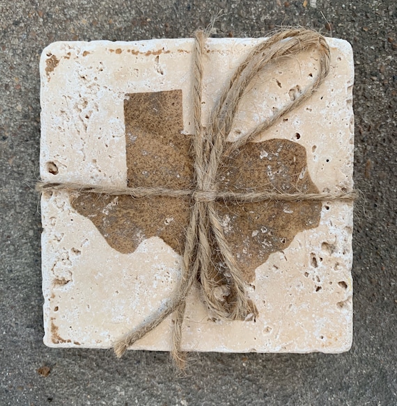 Texas Stone Travertine Coaster Set of 4. | Etsy
