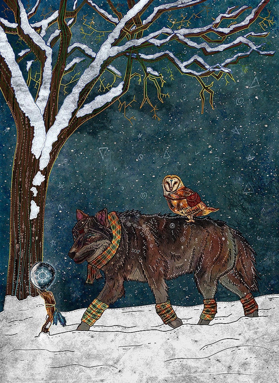 WINTER JOURNEY, Wolf and Owl Art Print, Whimsical Art - Etsy