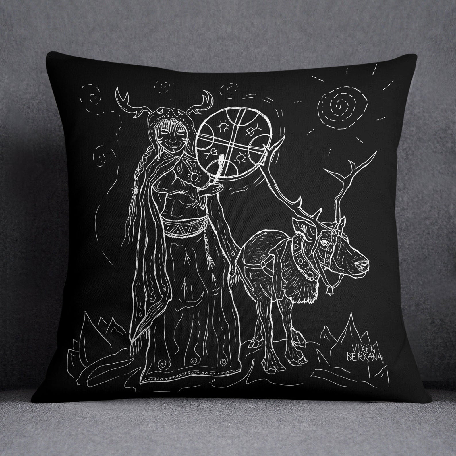 The NOAIDI Throw Pillow Sami Shaman and Reindeer Nordic - Etsy