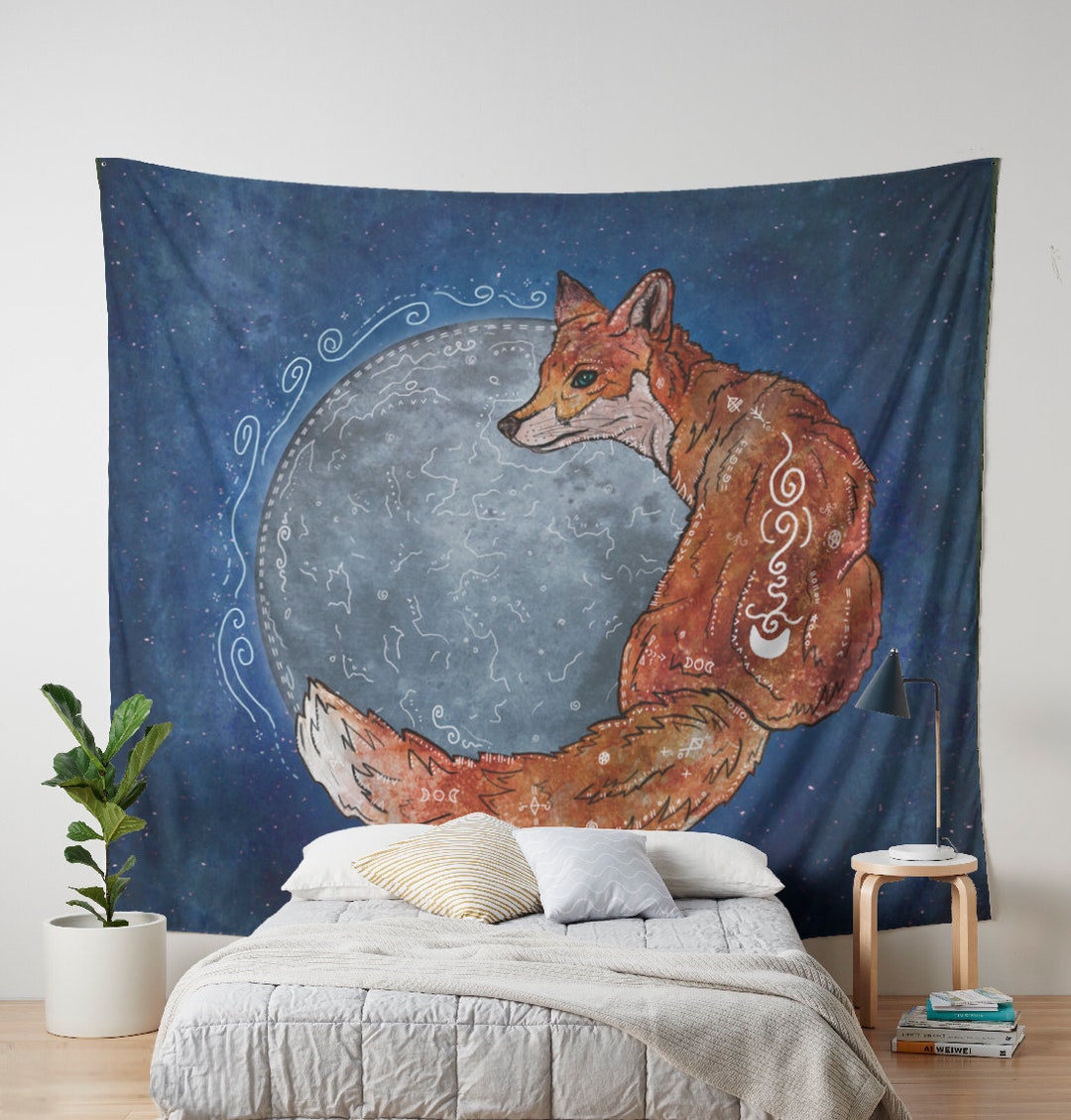 FOX MOON, Fox Wall Tapestry, Fox Wall Art - Etsy