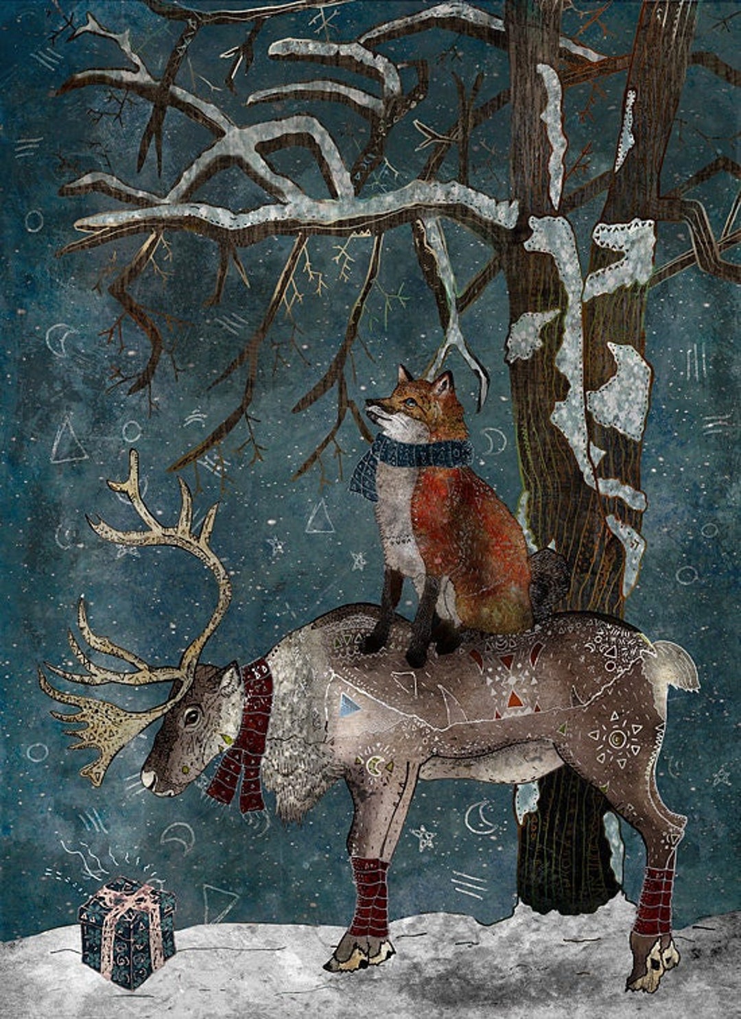 WINTER TALE, Fox and Reindeer Art, Yule Art, Forest Animals Print - Etsy