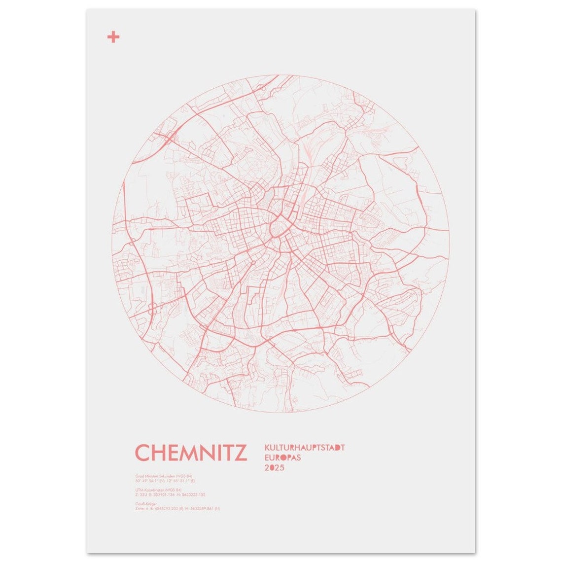 Poster City Map Chemnitz (50 X 70 Cm), European Capital of Culture 2025 ...