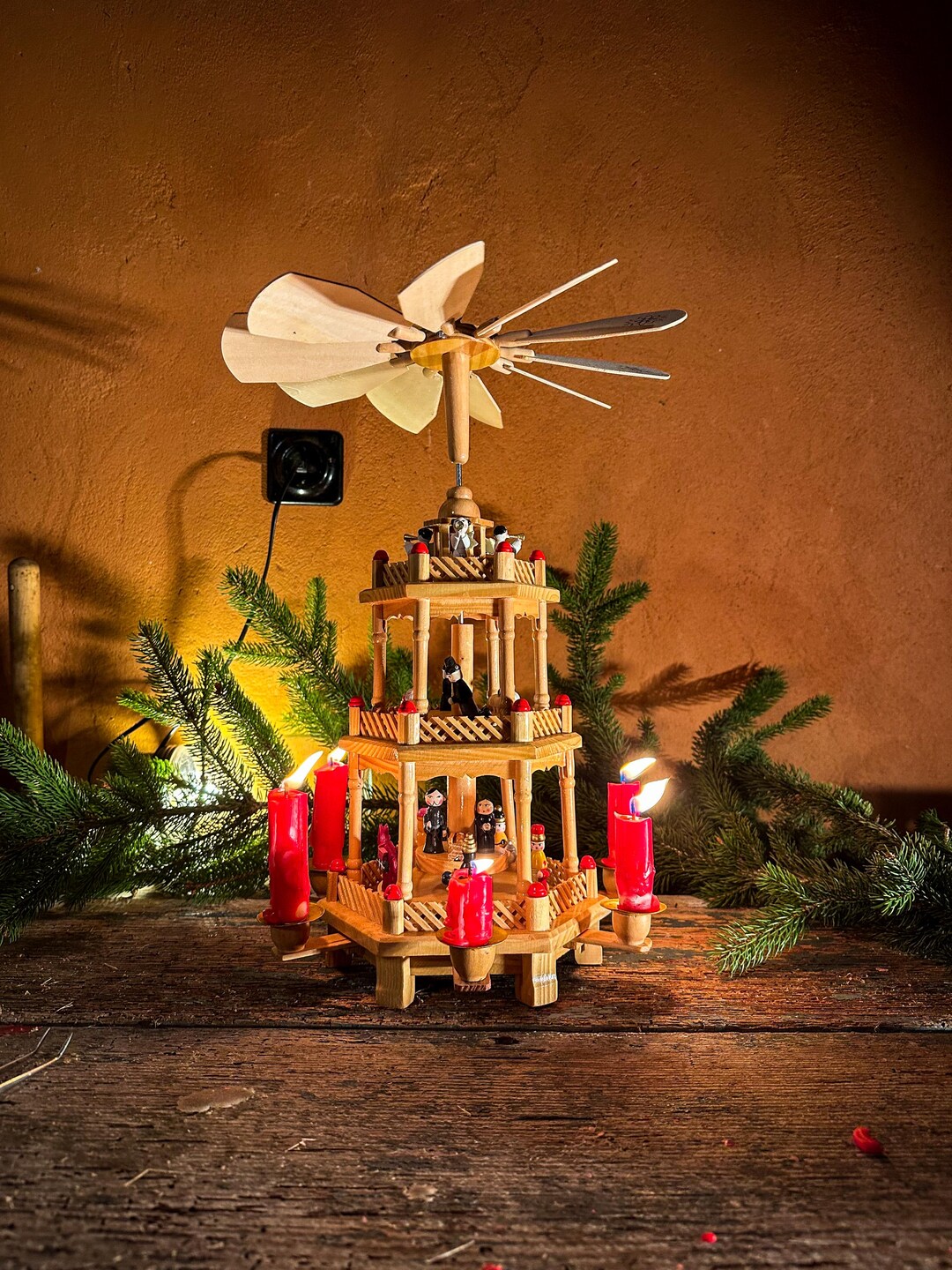Vintage Christmas Pyramid Nativity Tiered Wooden Carousel - Etsy
