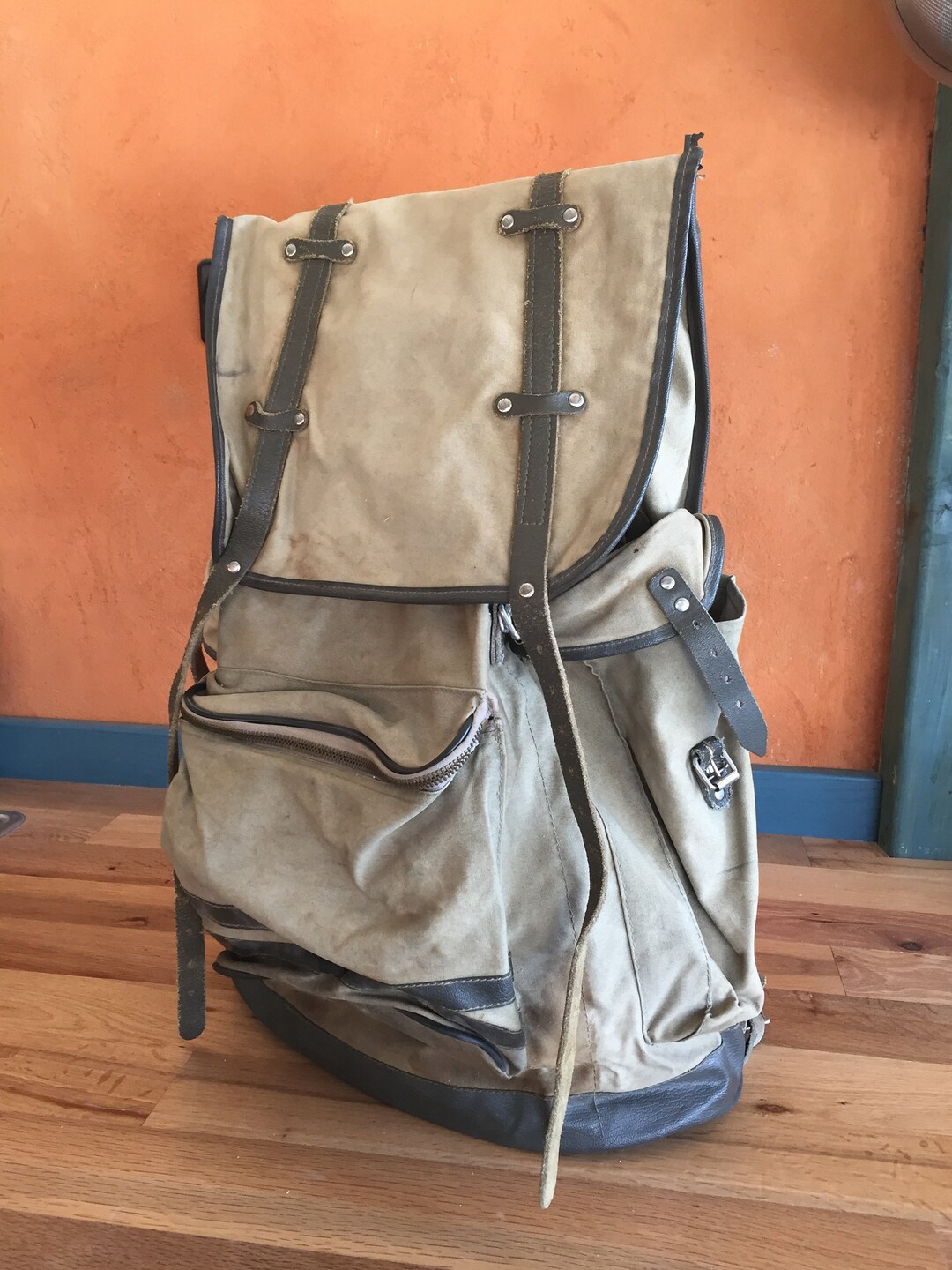 Vintage Backpack, Green Canvas Backpack, Fabric Backpack, Tarpaulin ...