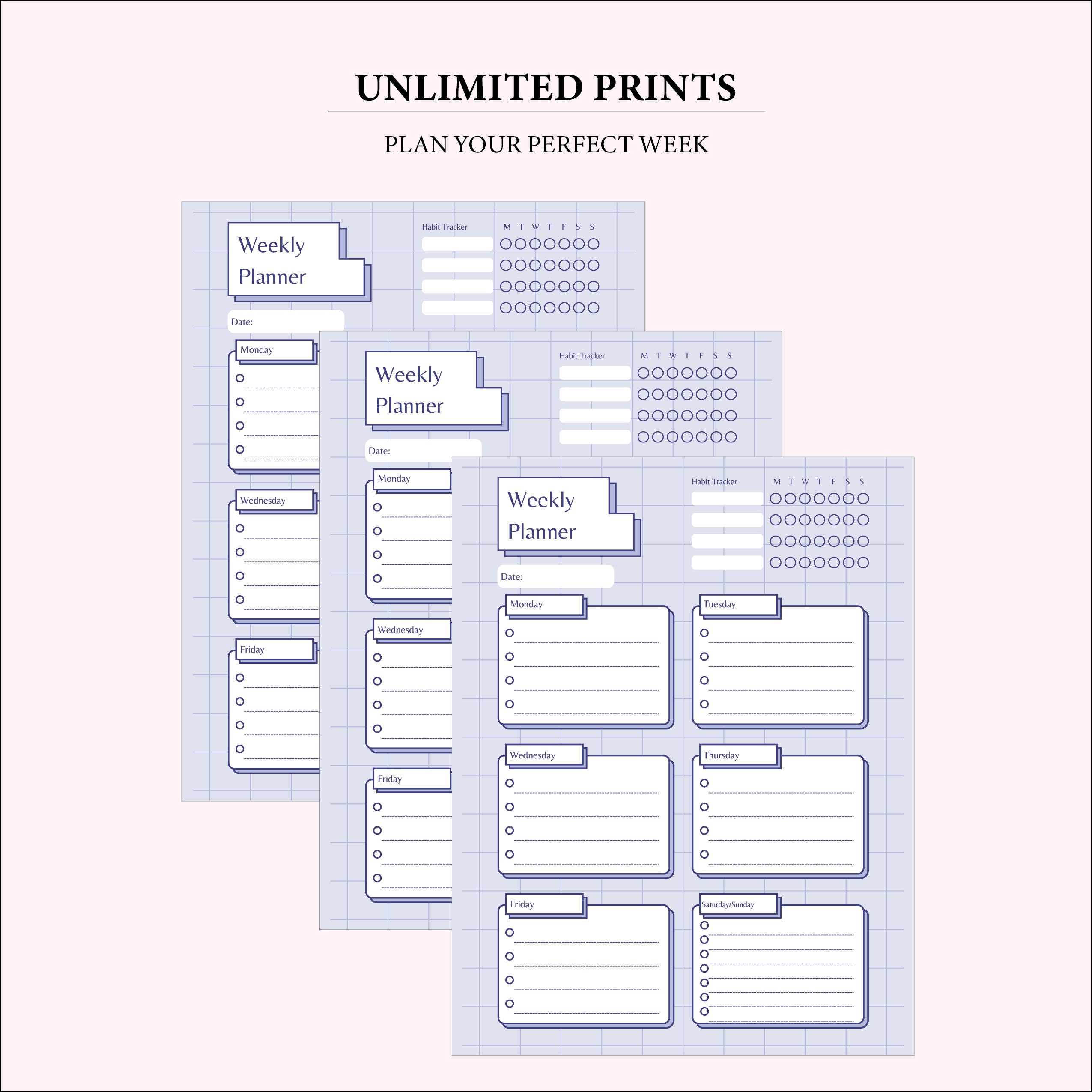 Weekly Planner Printable, Instant Download, Habit Tracker, Printable ...