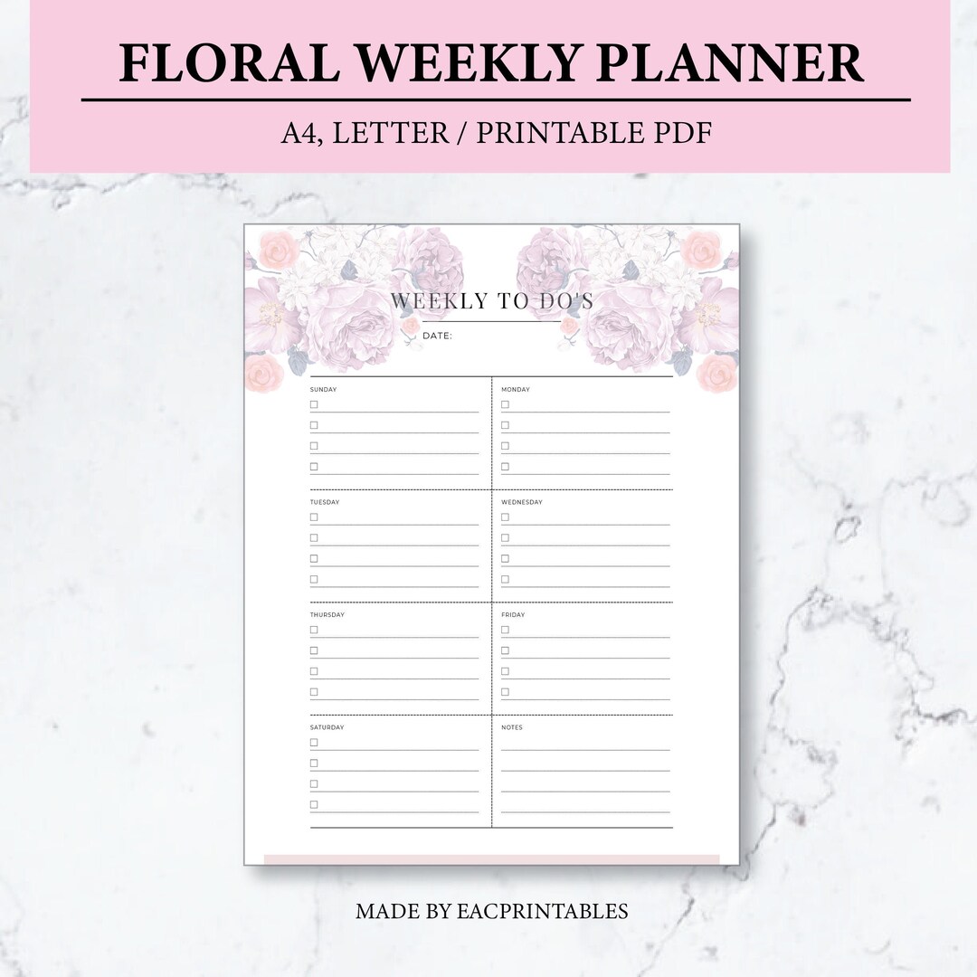 Floral Weekly Planner Printable, Instant Download, Undated Weekly ...
