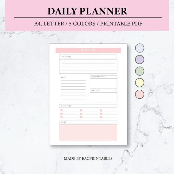 Minimalist Daily Goals Printable Instant Download Daily | Etsy