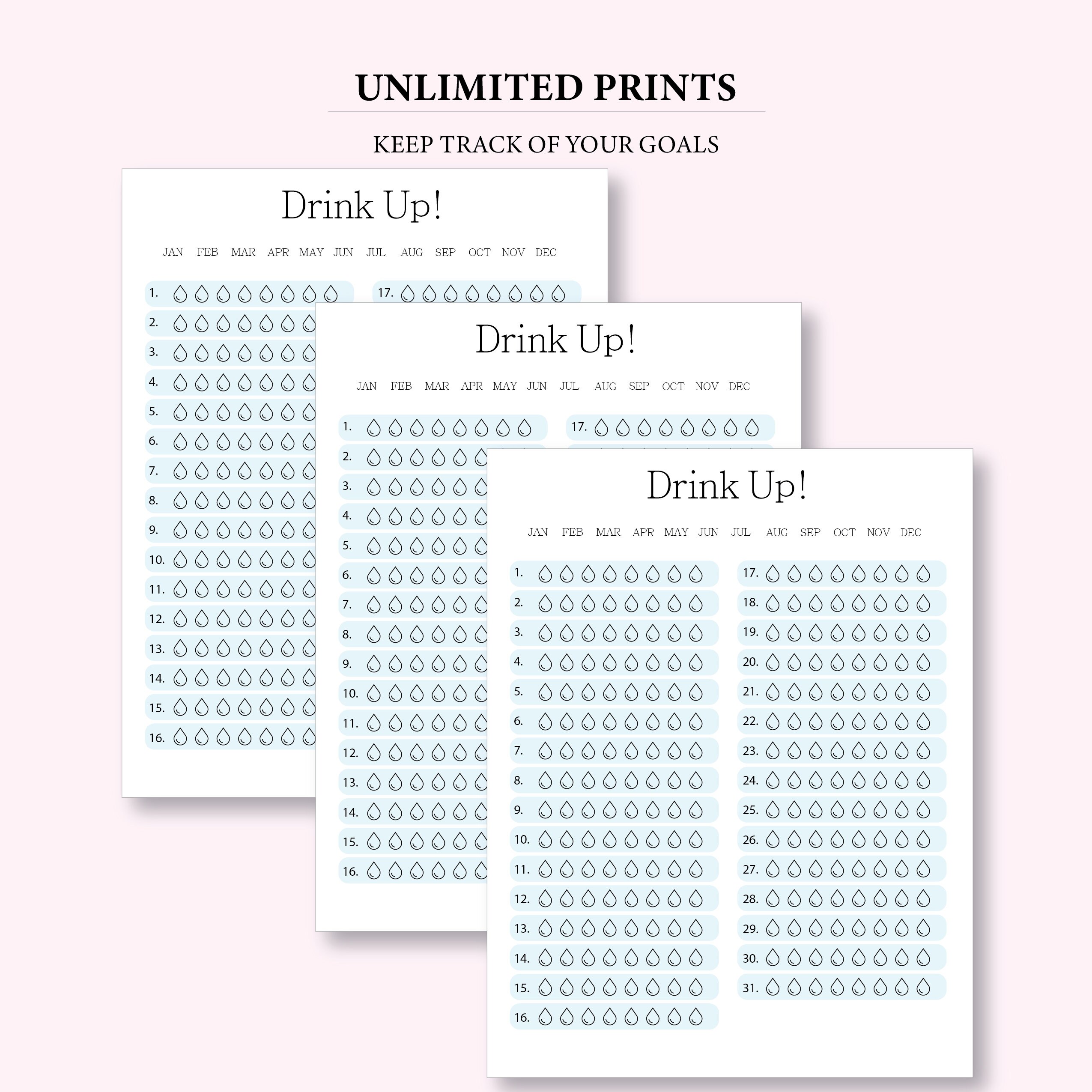 Monthly Water Tracker, Digital Water Log, Instant Download, Printable ...