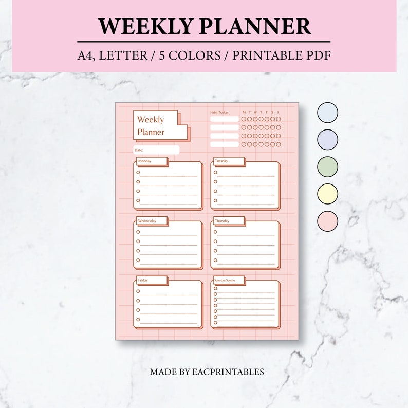 Weekly Planner Printable, Instant Download, Habit Tracker, Printable ...