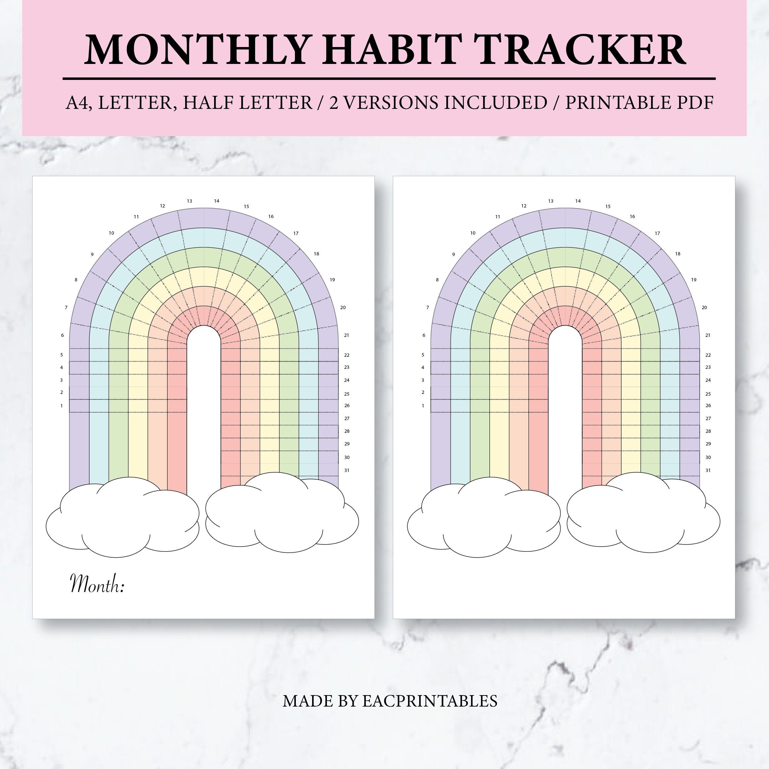 Monthly Habit Tracker, Rainbow Habit Tracker, Instant Download ...