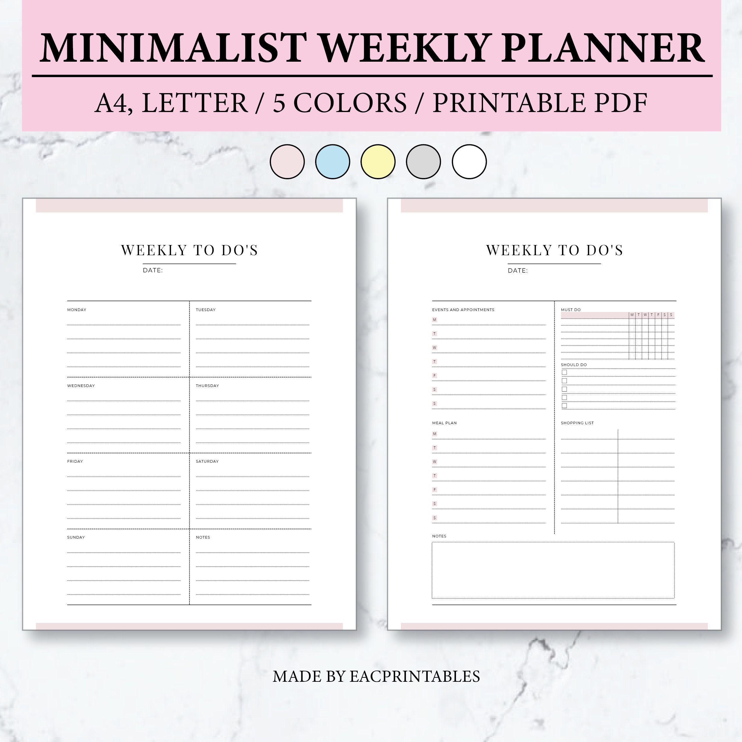 Weekly Planner Instant Download Minimalist Weekly Schedule - Etsy UK