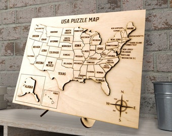 Wood Puzzle Map of the United States - Etsy UK