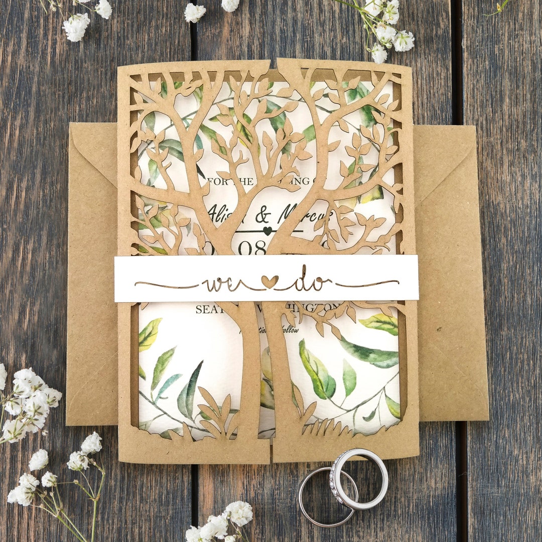 Laser Cut Tree Wedding Invitation: Rustic Greenery, Personalized ...