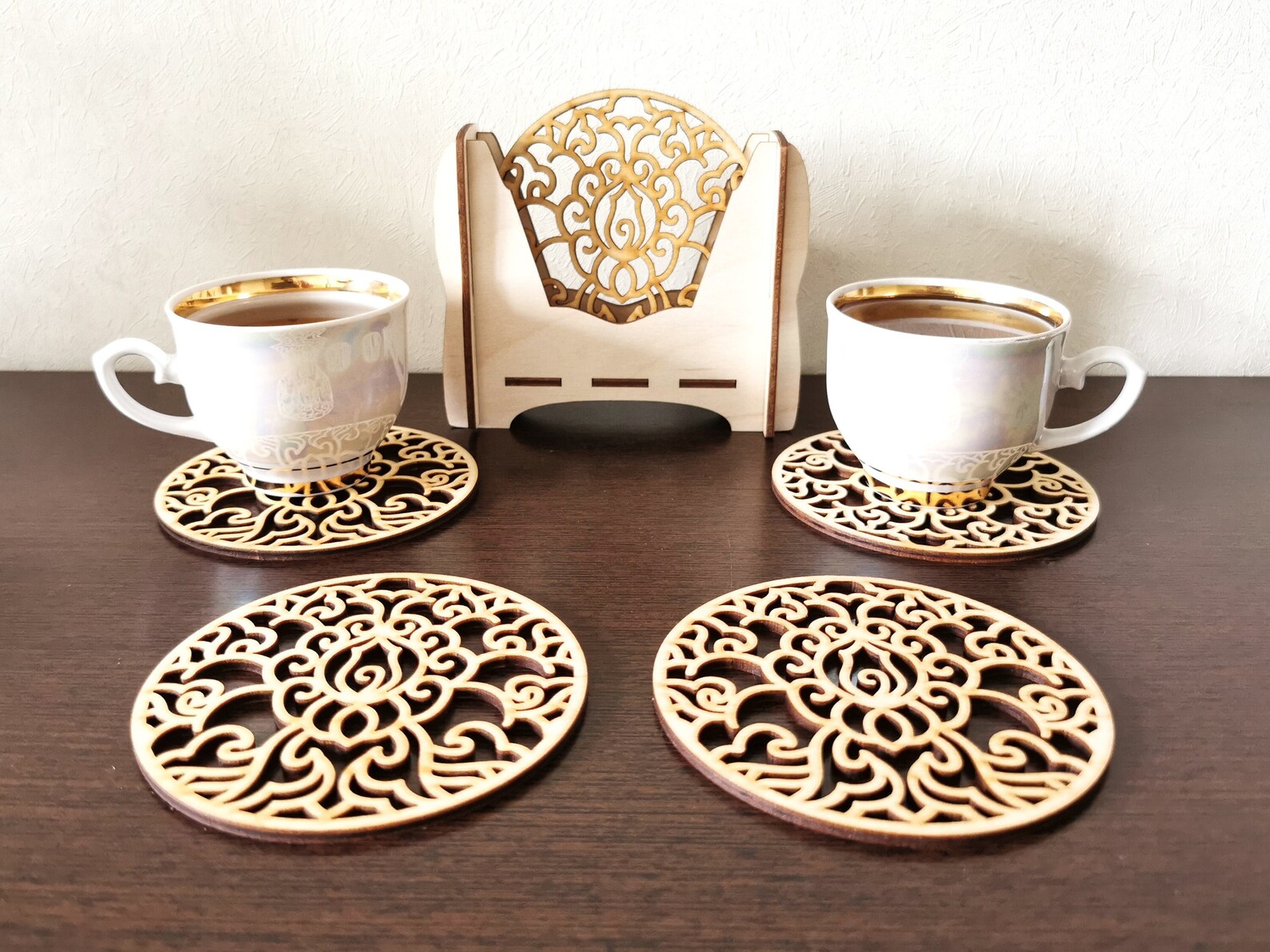 Laser Cut Drink Coaster of Wood Kitchen Gift Set of 4 Laser - Etsy