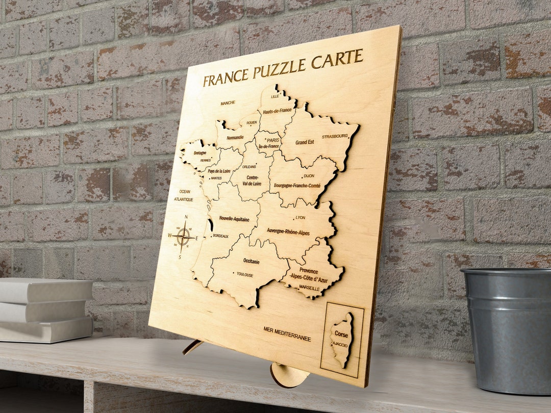 France Map Wooden Puzzle Engraved Country French Educational - Etsy