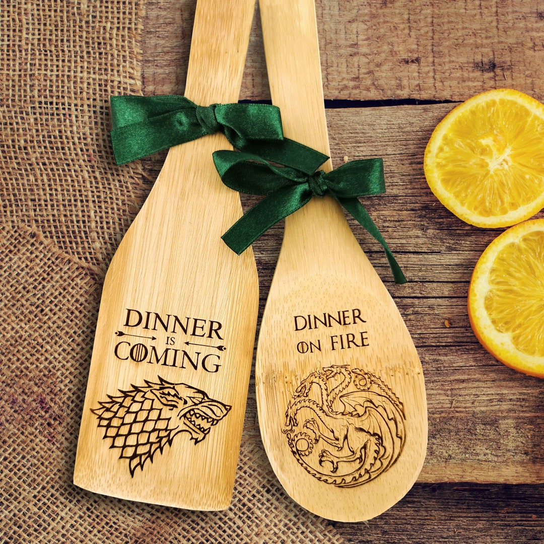 Game of Thrones Engraved Bamboo Spoon & Spatula Set: Rustic Kitchen ...
