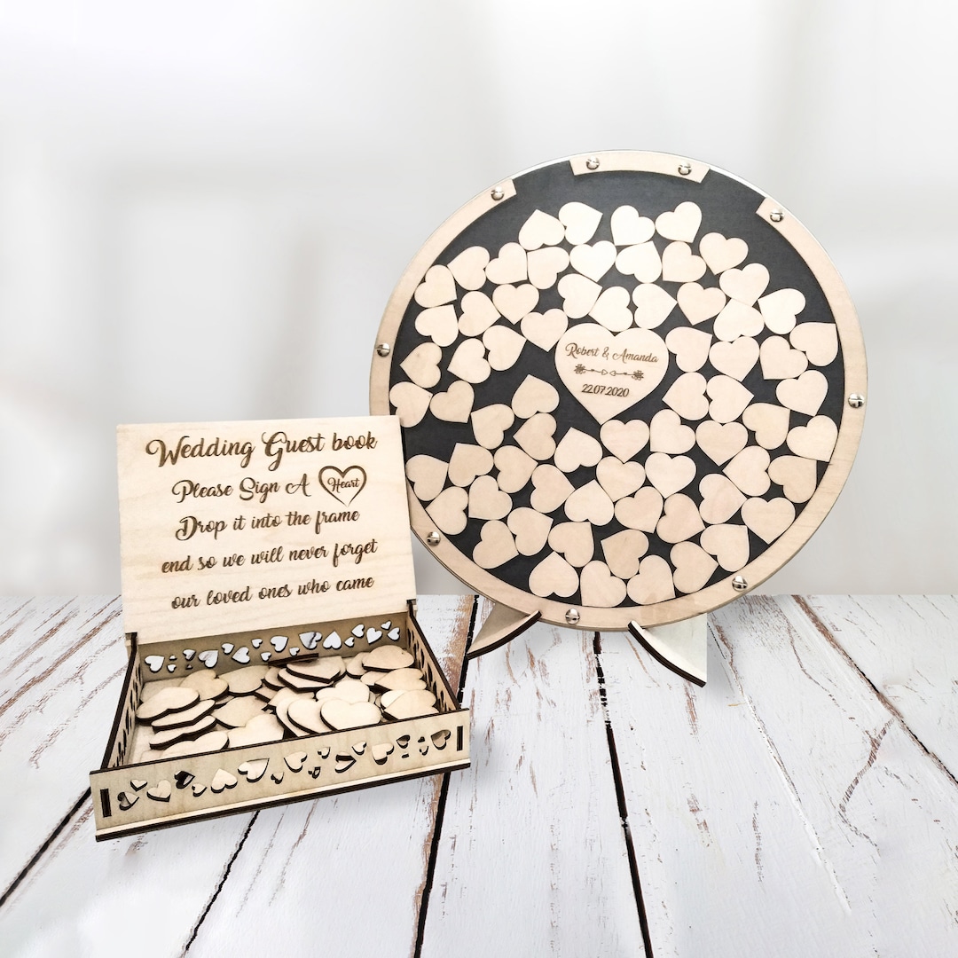 Wedding Guest Book Alternative Wood, Round Shape Drop Box Frame Guest ...