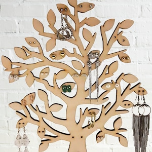 Wood Tree Earring Storage, Laser Cut Jewelry Display Stand, Rustic Ring ...
