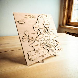 Map of Europe Wooden Puzzle, Engraved Continent Educational Toy, Laser ...