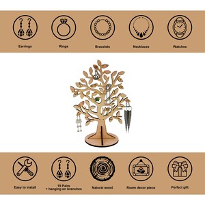 Wood Tree Earring Storage, Laser Cut Jewelry Display Stand, Rustic Ring ...