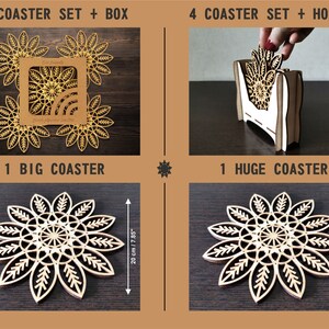 Laser Cut Flower Wooden Coaster Set With Holder Coffee Table - Etsy