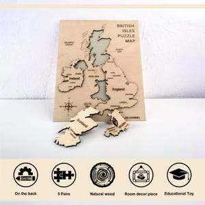 Great British Map Wooden Puzzle, Laser Engraved Custom Geography Game ...