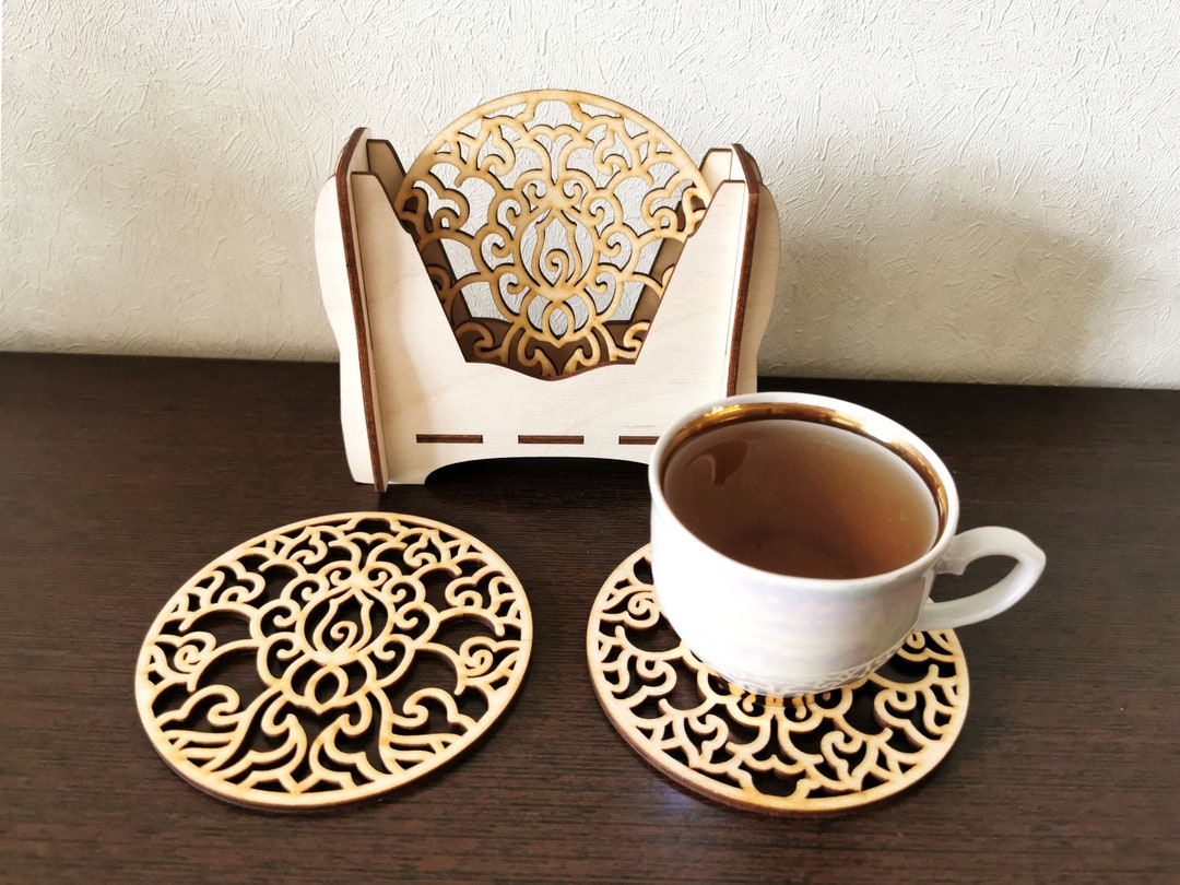 Laser Cut Drink Coaster of Wood Kitchen Gift Set of 4 Laser - Etsy
