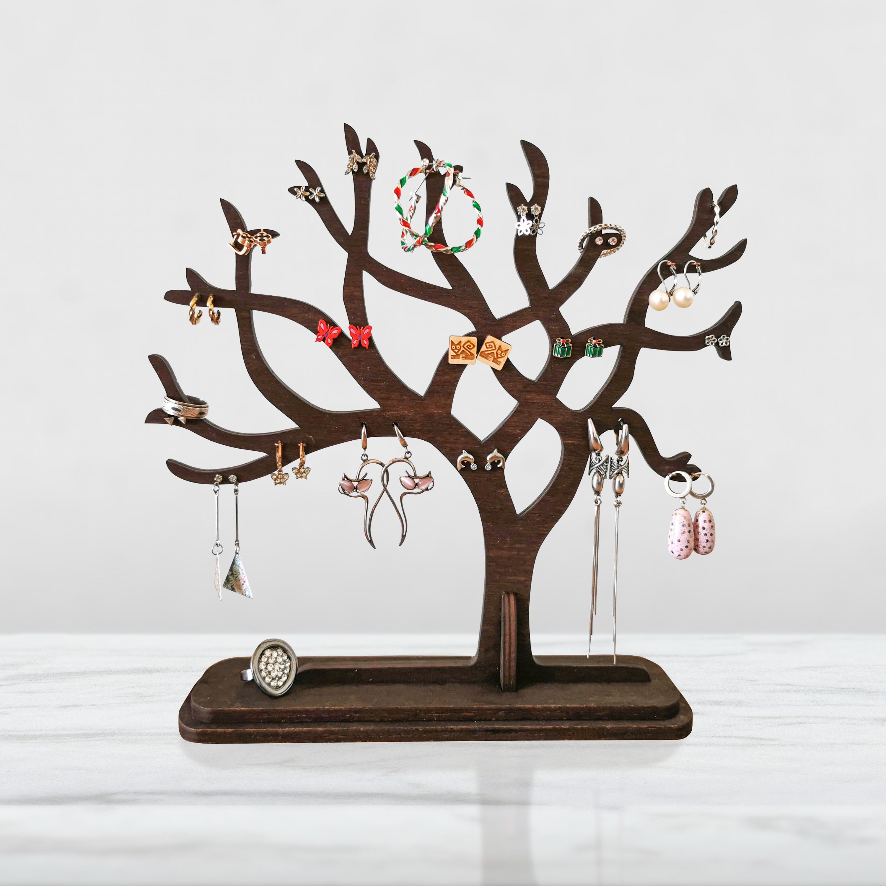 Elegant Earring Display: Rustic Wooden Jewelry Tree Organizer - Etsy