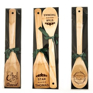 Custom Engraved Wooden Spoon and Spatula Set, Personalized Kitchen ...