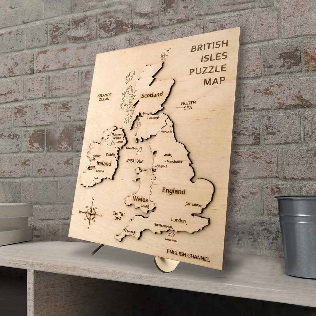 Great British Map Wooden Puzzle, Laser Engraved Custom Geography Game ...