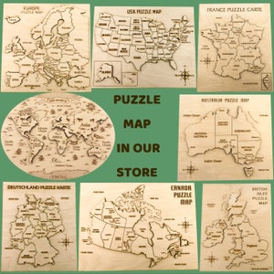 France Map Wooden Puzzle Engraved Country, French Educational Geography ...