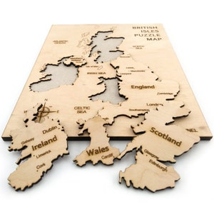 Great British Map Wooden Puzzle, Laser Engraved Custom Geography Game ...